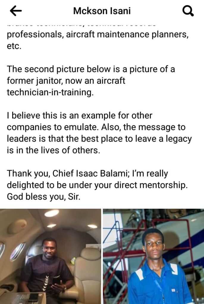 How Nigerian Aviator, Balami, Turned Janitor to Aircraft Technician ...